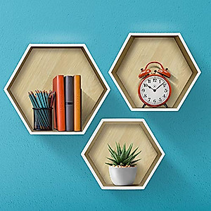 Sorbus® Floating Shelf Hexagon Set — Honeycomb Wall Mounted Shelves, Decorative Hanging Display for Collectibles, Photos Frames, Plants, and More (Set of 3 – White)