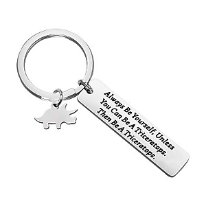 TGBJE Triceratops Stainless Steel Keychain (Dinosaur, Modern Style, 5*1.2cm, for Dinosaur Lovers)
