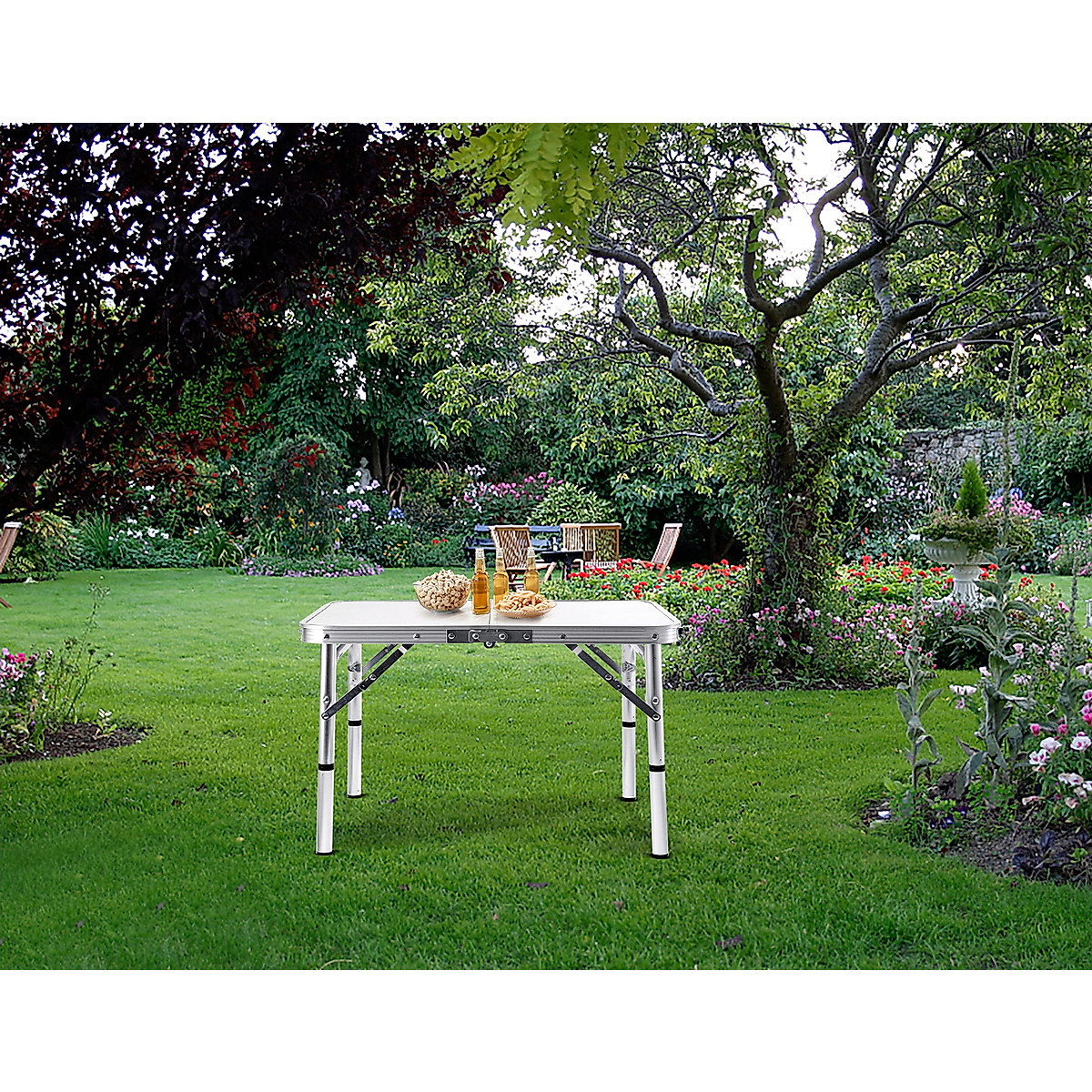 WGOS Card Table, Small Table, Folding Table, Adjustable 3-Level Heights Folding Camping Table with Mesh Holders, Lightweight Aluminum with Carry Handle, for Outdoor, Indoor, Picnic, Beach (Small)