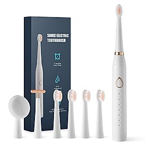 XDVSDFX Electric Toothbrush, Sonic Toothbrush Can be Used by Adults and Children, with 7 Bursh Heads, 6 Super Clean Modes, White IPX7 Waterproof and Rechargeable Electric Toothbrush
