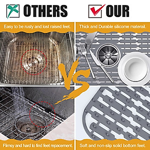 JUSTOGO Sink Mat, Silicone Sink Protectors for Kitchen Sink Grid Accessory 18'' x 12.8'', Kitchen Sink Mats for Bottom of Kitchen Farmhouse Stainless Steel Porcelain Sink, Center Drain（1 PCS)）