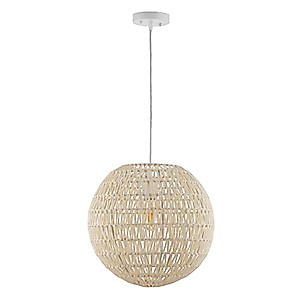 JONATHAN Y JYL6503B Luna 15.75" 1-Light Bohemian Modern Woven Rattan/Iron LED Pendant Farmhouse Coastal Adjustable Dining Room Living Room Kitchen Island Foyer Bedroom Hallway, Cream/White