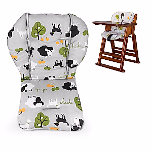 twoworld Baby High Chair Seat Cushion Liner Mat Pad Cover Resistant and High Chair Straps (5 Point Harness) 1 Suit (Grey Sheep)