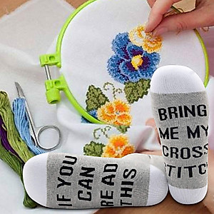 JXGZSO 2 Pairs Can Read This Bring Me My Cross Stitch Socks (Cross Stitch)