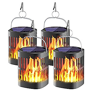 Ollivage Solar Lantern Lights Dancing Flame Outdoor Hanging Lantern Lights Solar Powered and Landscape Decoration Lights Dusk to Dawn for Halloween Christmas, 4 Pack