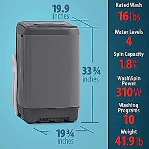 Deco Home Fully Automatic Portable Washing Machine, 1.8 cu. ft, 16lb Capacity, 10 Smart Cleaning Programs, Water Inlet and Drain Pump