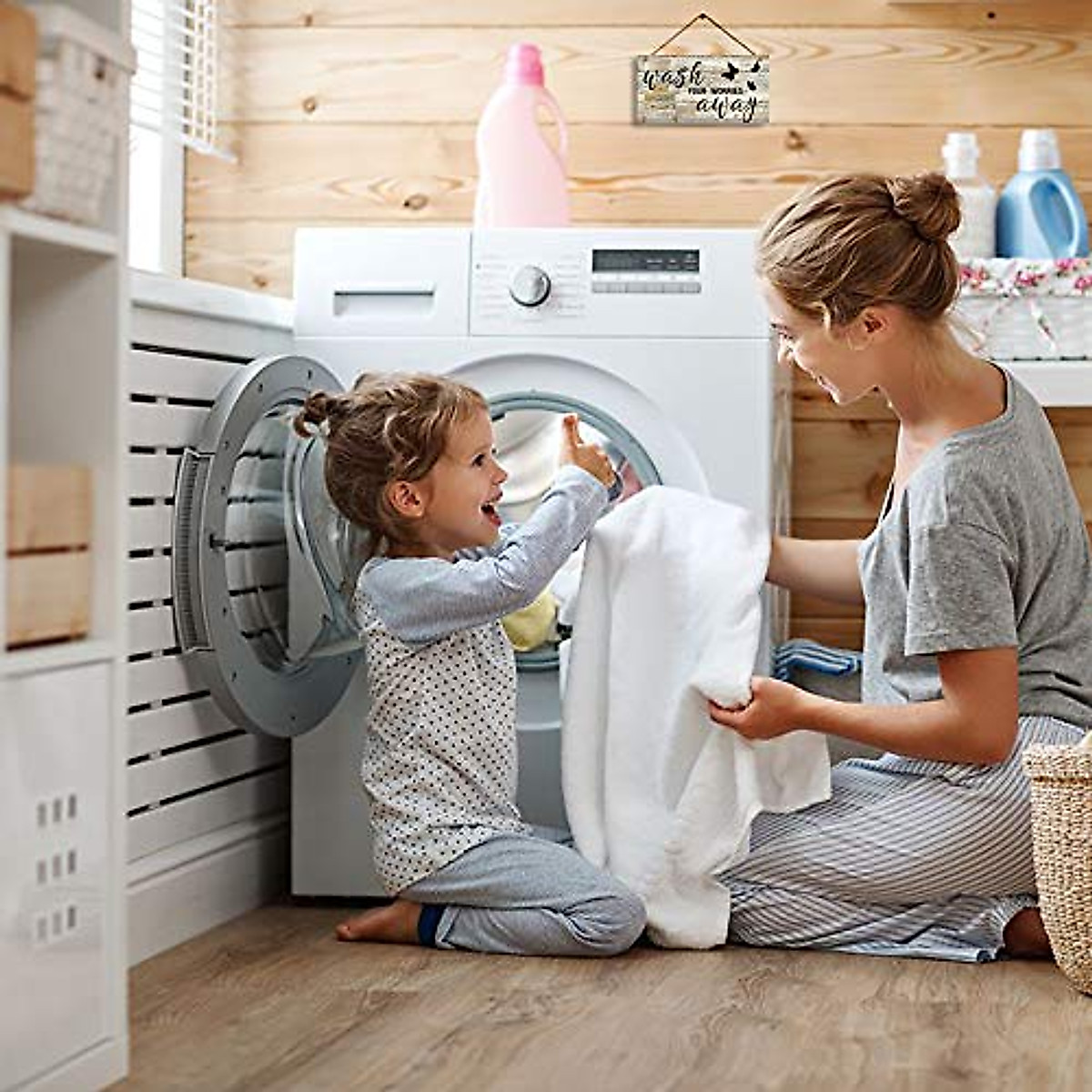 Bathroom Picture Wall Decor Printed Wood Plaque Sign - Wash Your Worries Away - Bathroom Decor Wall Arts Size 11.5" x 6"