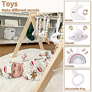 little dove Baby Play Gym Wooden Baby Gym with 6 Toys Foldable Baby Play Gym Frame Activity Gym Hanging Bar Newborn Gift Baby Girl Boy Gym Montessori Toy