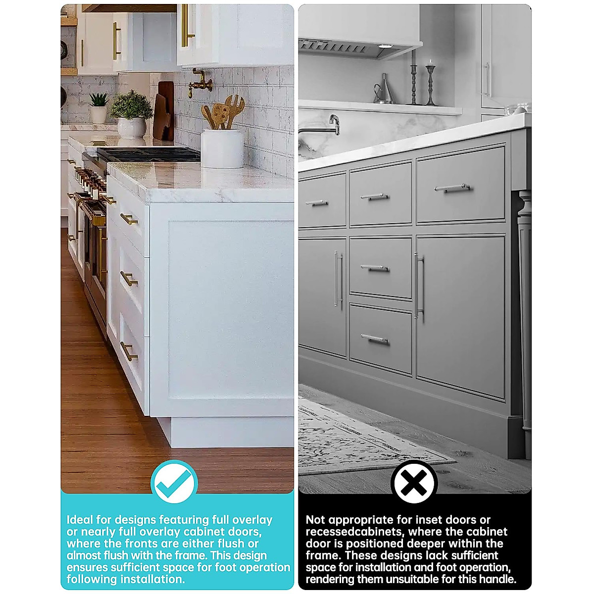 Cabinet Foot Pull for Trash Drawer - Foot Pull for Trash Cabinet Drawer - Hands-Free Design for Full Overlay Cabinet Doors - Durable Carbon Steel with EVA Padding