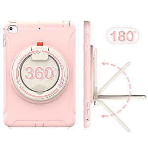 ORIbox Defender Case for iPad Mini 5/4, Full Body Drop Protection, 3 in 1 Shockproof Bumper with 360° Ring Holder Kickstand, Defender Pink