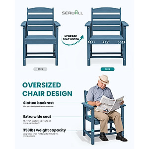 SERWALL 7-Piece Patio Dining Table Sets, Outdoor HDPE Dining Furniture Set with Umbrella Hole Cut-Out Table and 6 Chairs, Blue