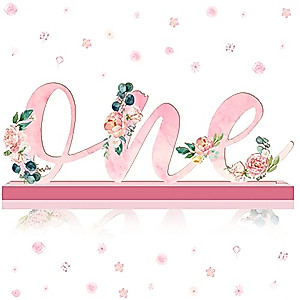 Floral One Letter Sign Table Centerpieces Party Decorations Rose Gold Floral Backdrop Wooden Girls 1st Birthday Theme Party Supplies Floral Table Topper Ornament for Baby Shower Girls Party Decor