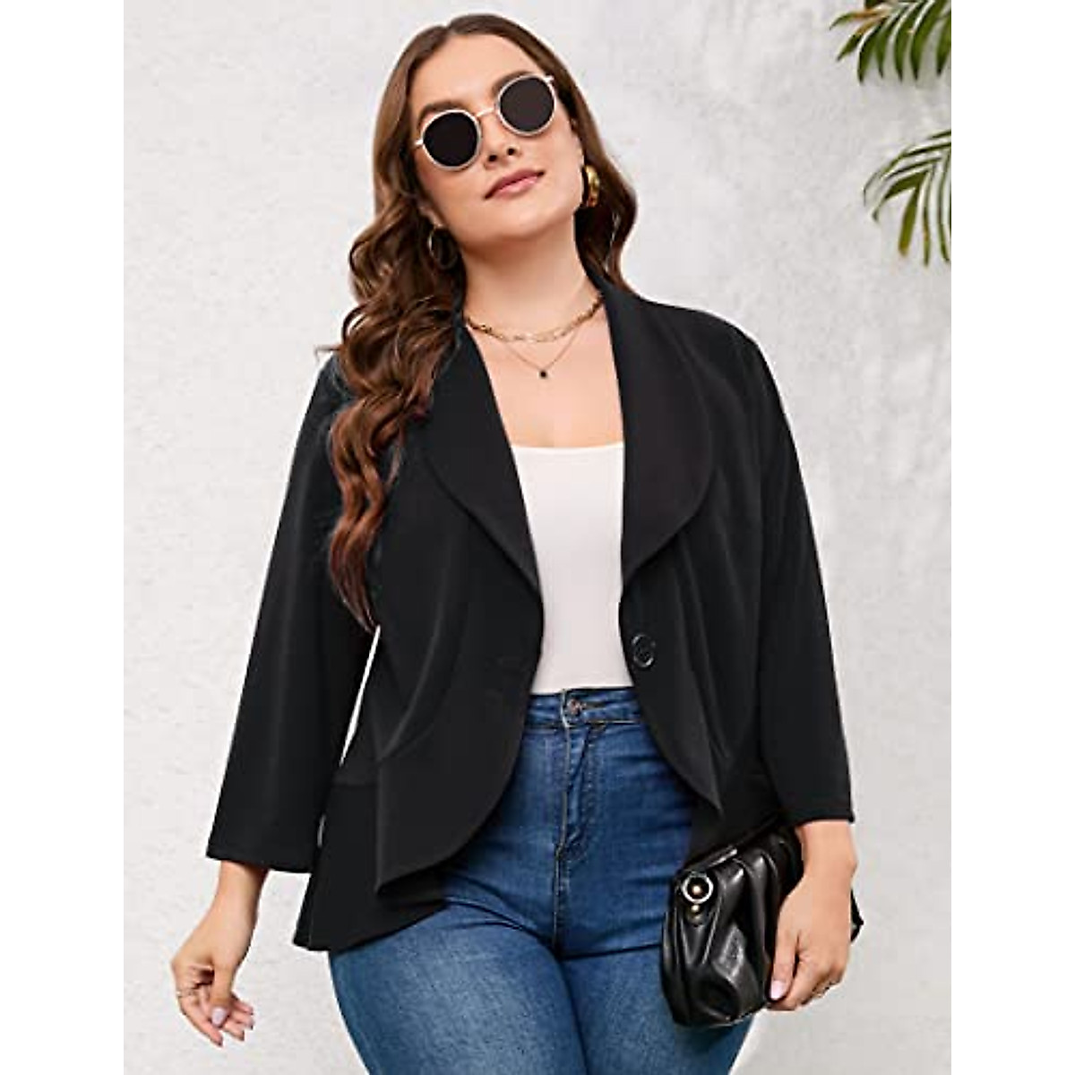 KOJOOIN Womens Plus Size Casual Long Sleeve Blazer Open Front Cardigan Work Office Jacket Suit Blazer Black 4XL