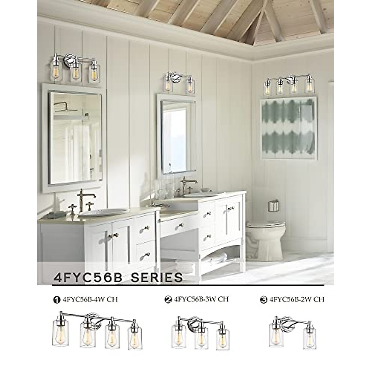 FEMILA Modern Bathroom Light Fixtures, 2-Light Bathroom Vanity Lights Over Mirror with Clear Glass Shade, Chrome Finish, 4FYC56B-2W CH