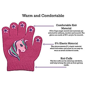 N'Ice Caps Kids Magic Stretch Gloves Mitten 3 Pairs Toddler Boys Girls Winter (Unicorns - Pink/Purple/Fuchsia, 3-5 Years)