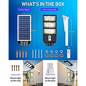 A-ZONE 300W Solar Street Lights Outdoor Waterproof, 6500K 30000LM Outdoor LED Street Light Dusk to Dawn, LED Wide Angle Lamp with Motion Sensor and Remote Control, for Parking Lot, Yard, etc.