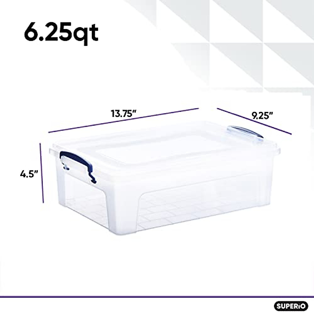 Superio Clear Storage Bins with Lids, Small Stackable Storage Boxes with Locking Latches and Handles (6.25 Quart, 2 Pack)
