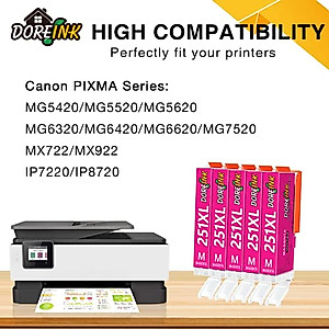 DOREINK Compatible 251 251XL 251 XL CLI-251XL CLI 251 Magenta Ink Cartridges for Canon PIXMA MX922 MG7520 MG5520 MG6620 IP8720 MG5420 MG6320 Printer (5 Magenta, 5 Pack)