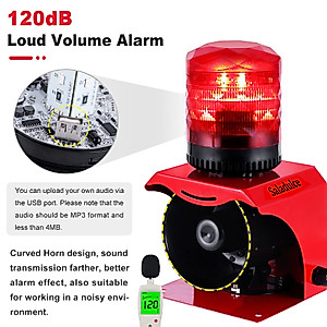 Saladulce Industrial Sound and Light Alarm Emergency Warning Light Outdoor Alarm Horn Siren Safety Voice Strobe Flash 120dB Waterproof (AC 110V-220V)