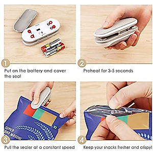 Mini Bag Sealer, Portable Sealing Bags Machine, Handheld Heat Food Vacuum Sealer Machine with Cutter and Hook for Snack, Plastic Bags, Storage, Potato Chip Cookie Bags (Grey 2PCS)