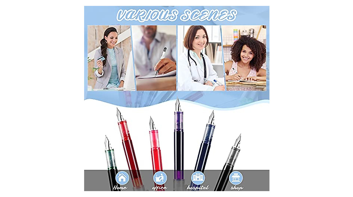 Colorful Disposable Fountain Pens Set - 6 Assorted Colors