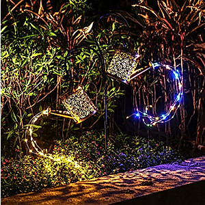 Gunlire 2 Pack Solar Watering Can Lights Garden Decor, Waterproof Hanging Solar Lantern Lights Solar Fairy Lights for Patio, Landscape, Pathway, Flower Bed, Gifts - 8 Modes (Watering Can Lights)