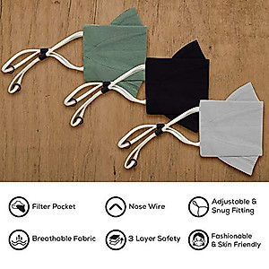 IndoTribe 3D Anti Fogging Cloth Face Mask With Nose Wire & Adjustable Earloops (Pack of 3)