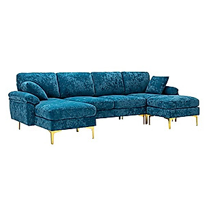 Olela Sectional Couch Velvet Upholstered U Shaped Modular Sectional Sofa with Golden Metal Legs for Living Room (Teal Blue)
