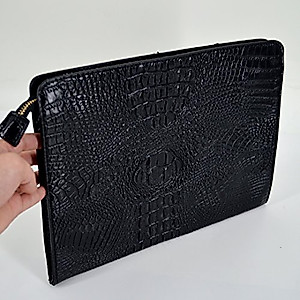 Van Caro Oversized Leather Crocodile Clutch Envelope Purse Evening Handbag for Women, Black