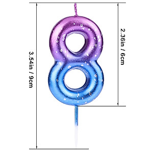 LUTER Birthday Candles, Purple Blue Gradient Birthday Candles for Cake Glitter Number Candle Decoration for Kids Adults Birthday Party Wedding Anniversary Graduation Ceremony (8)
