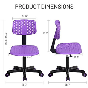 Homy Casa Inc PP Back Ergonomic Adjustable Design Armless Swivel Small Home Office Computer Desk Chair, Purple