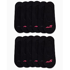 Avia Women's Cushioned No Show Socks (12 Pack), Size 4-9, Pure Black