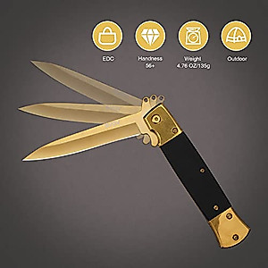GVDV Folding Pocket Knife with G10 Handle, 7Cr17 Stainless Steel EDC Knife with Safety Liner-Lock, Camping Hunting Fishing Knife for Men Women, Gold