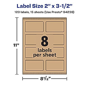 Avery Kraft Brown Rectangle Labels with Sure Feed, 2" x 3.5", 120 Kraft Brown Labels, Print-to-The-Edge, Laser/Inkjet Printable Labels