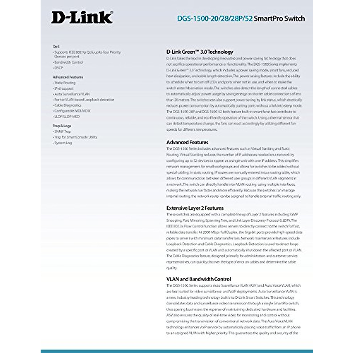 D-Link Systems, Inc. SmartPro Layer 3 Switch (DGS-1500-20)