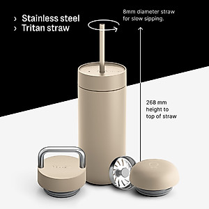 Fellow 16 oz Carter Bundle (3 in 1) Travel Mug with Carry Handle, Move & Cold Lids with Straw - To-Go Coffee Tumbler, Ceramic Interior & Vacuum-Insulated Stainless Steel - Coffee Cups-Sand Dune