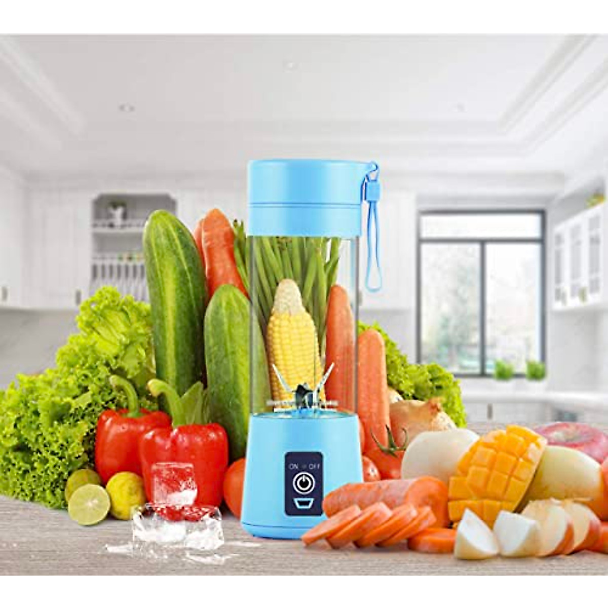 USB Portable Blender Juicer Cup, 3CPRECIOUS Fruit Juice mixer, Mini Portable Rechargeable Battery/Juicing Blender Mixer, 380ml (Blue)