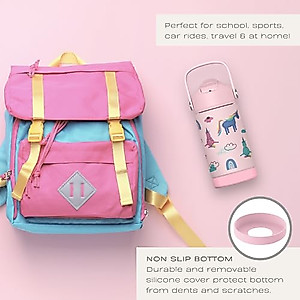 Hippypotamus Kids Water Bottle - Vacuum Insulated Stainless Steel Thermos Bottle With Straw Lid & Soft Spout For Toddlers & Kids - 12 oz (Pink Unicorn)