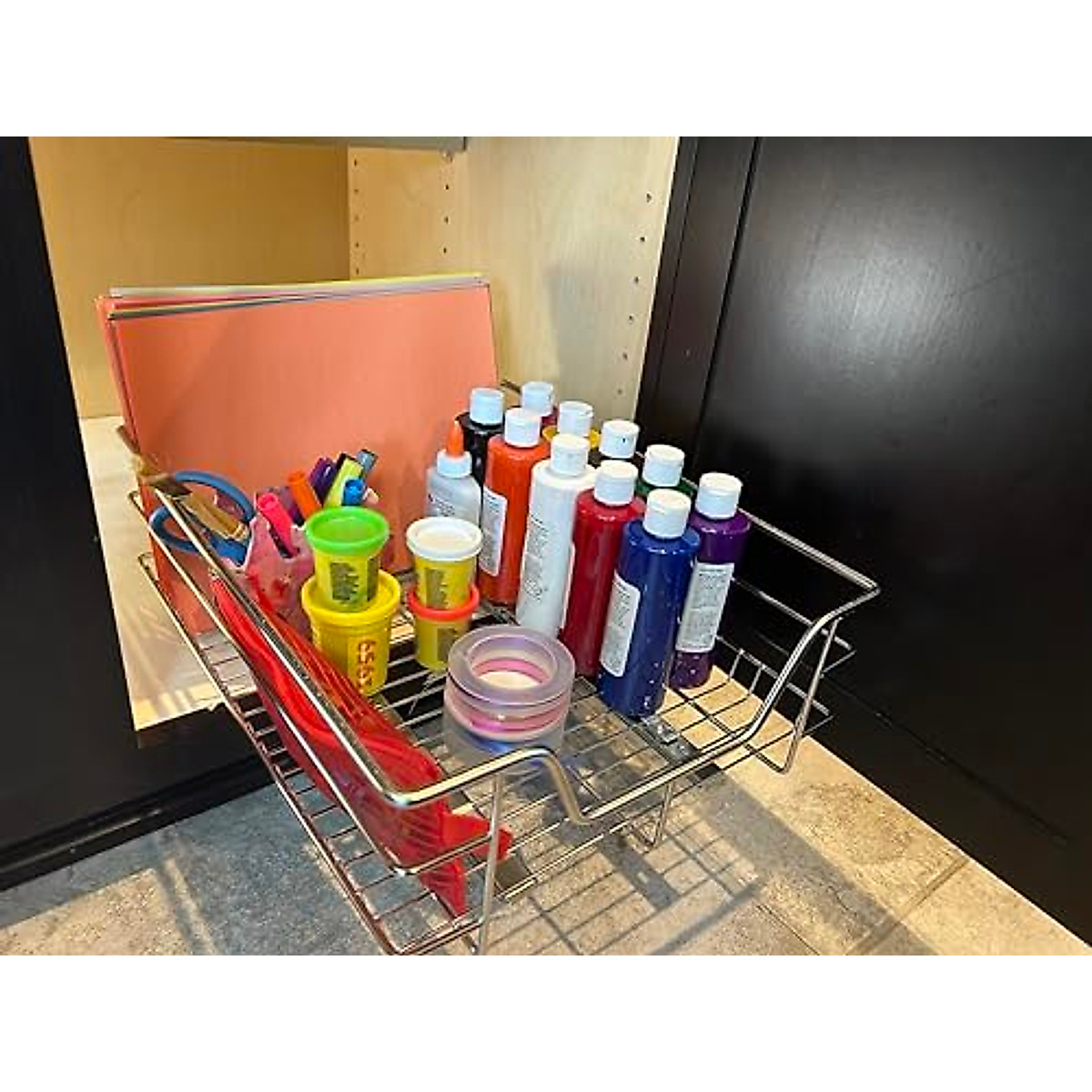 Deep Pull Out Cabinet Organizer 13.6" Wide x 17" Deep - Premium Kitchen Cabinet Pull Out Shelves for Cabinets - Slide Out Bottom Mounted Pantry Shelves and Cabinet Drawers - Easy Installation