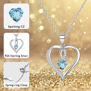 Birthstone Necklace for Women, S925 Sterling Silver Necklace March Birthstone Jewelry for Women Infinity Heart Aquamarine Necklace for Women Mom Birthday Gifts for Women