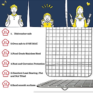 KORCCI Cooling Rack For Baking 2pc- 8.2x11.8", Baking Racks, Stainless Steel Grid Wire Cookie Rack for Cooking, Baking, Roasting, Grilling, Drying, Oven-Safe, Dishwasher-Safe, Heavy Duty,