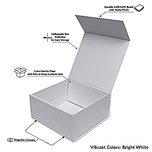Magnetic Gift Box - 1 Pack Small White Collapsible Luxury Gift Box with Lid for Gifts, Presents, Bridesmaids Proposals, Weddings, Baby Showers, Holidays, Events, Storage, Small Businesses - 8x8x4