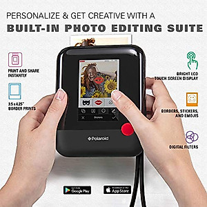 Polaroid Pop Wireless Portable Instant 3x4 Photo Printer & Digital 20MP Camera with Touchscreen Display (Black) Built-in Wi-Fi, 1080p HD Video