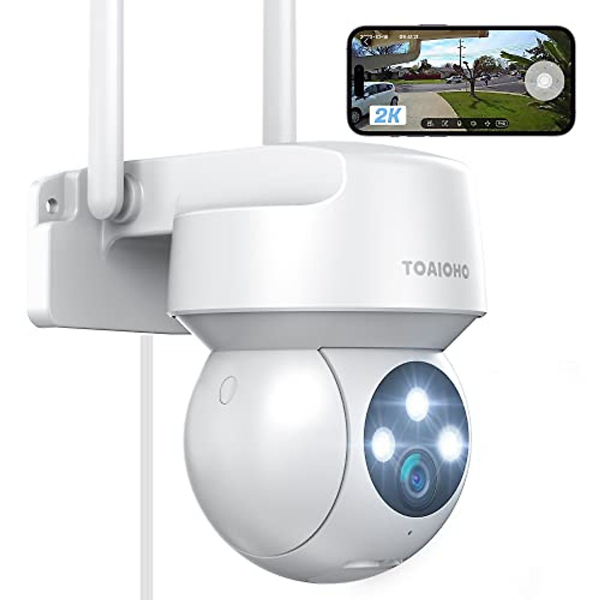 TOAIOHO 2K Security Camera Outdoor, Camera for Home Security Outside with Color Night Vision, Motion Detection and Alarm, 2-Way Talk, IP66 Waterproof, 360°Viewing,SD Card & Cloud Service