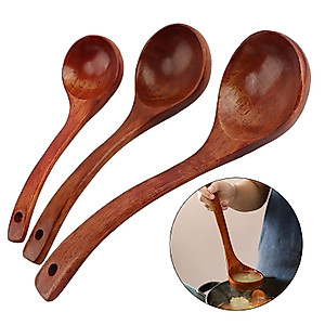 3pcs Kitchen Utensils Wooden Spoon, Wooden Soup Ladles, Wooden Spoons for Cooking, Wooden Ladle, Natural Teak Wood Cooking Spoons, Kitchen Utensils set(brown)