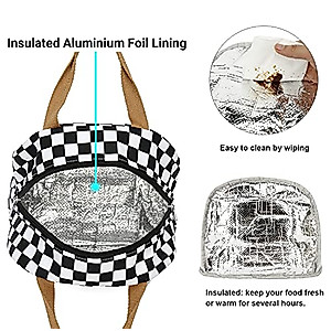 Yusudan Checkered Lunch Bag for Women Girls, Reusable Insulated Picnic Tote Bags for Adults Kids Work School Hiking Beach