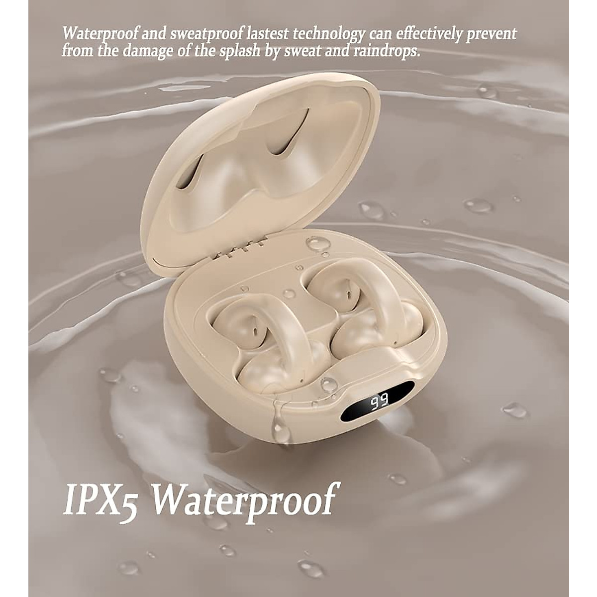 Loluka Ear Clip Bone Conduction Headphones Wireless Bluetooth Open Ear Headphones 68 hrs Playtime with Charging Case,Bluetooth 5.3 Workout Cycling Running Bone Conduction Headphoe Set