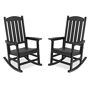 LUE BONA Outdoor Rocking Chairs Set of 2, HDPS Poly Rocking Chair, All Weather Resistant Plastic Outdoor Indoor Porch Rocker, Heavy Duty Rocking Chair for Patio, Lawn, Garden, 300LBS, Black