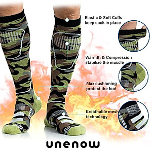 Merino Wool Ski Socks 2 Pairs, Thermal Knee High Warm Socks for Snowboarding, Hiking, Cold Weather, Snow, Hunting