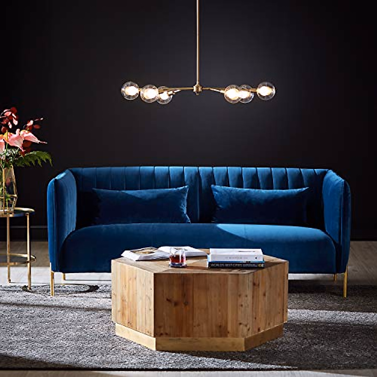 Amazon Brand – Rivet Frederick Mid-Century Channel Tufted Velvet Sofa Couch, 77.5"W, Navy Blue